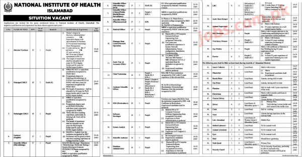 NIH Islamabad Jobs 2022 for 225+ Lab Attendants, Technicians, Clerks ...