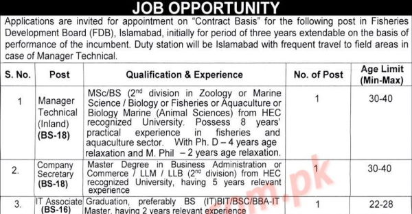 Fisheries Development Board (FDB) Islamabad Jobs 2022 for Manager ...