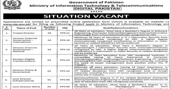 Ministry of IT & Telecom Pakistan Jobs 2022 for Managers, Directors ...