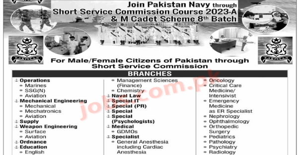 Join Pakistan Navy through SSC Course 2023-A & M-Cadet Scheme 8th Batch ...