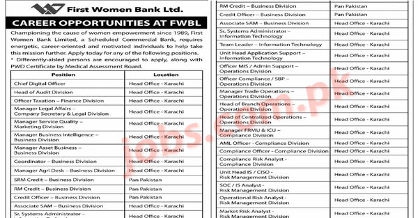 FWBL Bank Jobs 2023 for 100+ Managers, Officers, Associates ...